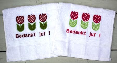 Leuk handdoekje voor de juf als bedankje Bedankt juf!Met tulpen ...